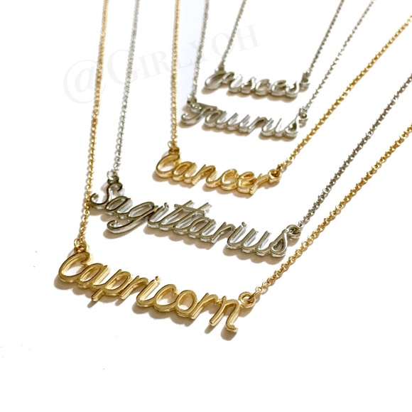 Jewelry | Cursive Zodiac Pendent Silver Gold Necklace | Poshmark